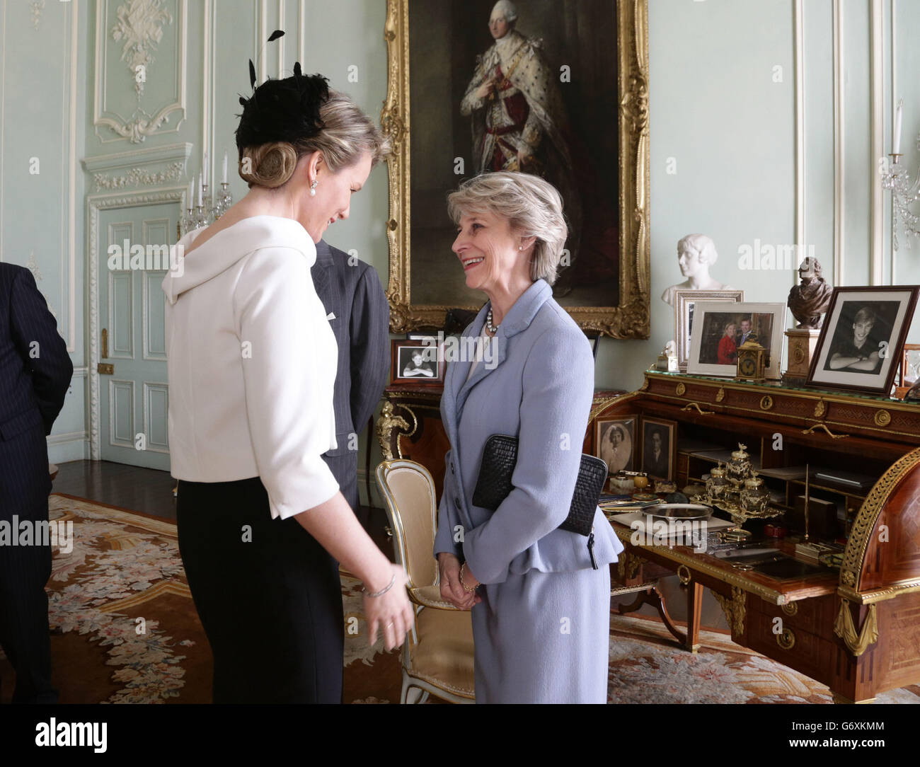 Queen Mathilde of Belgium (left) is greeted by the Duchess of ...