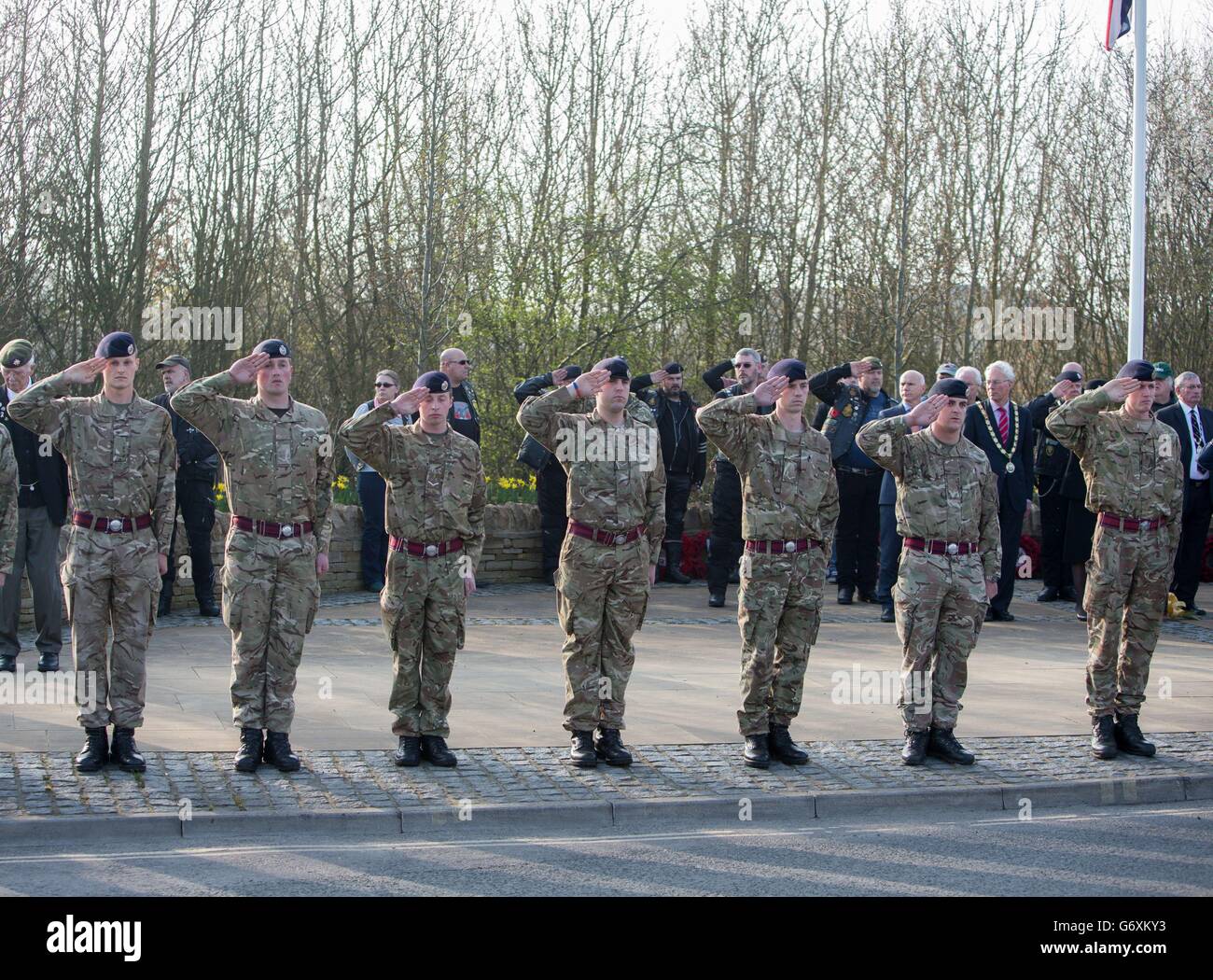 Soldiers salute as the coffin of Sapper Adam Moralee of 32 Engineer ...