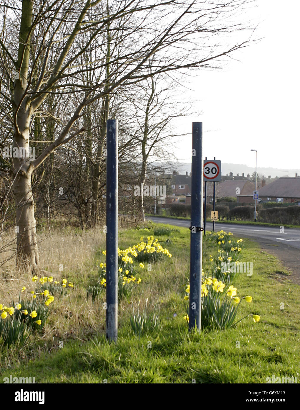 The posts that used to hold a "Gotham" road sign post at the edge of ...
