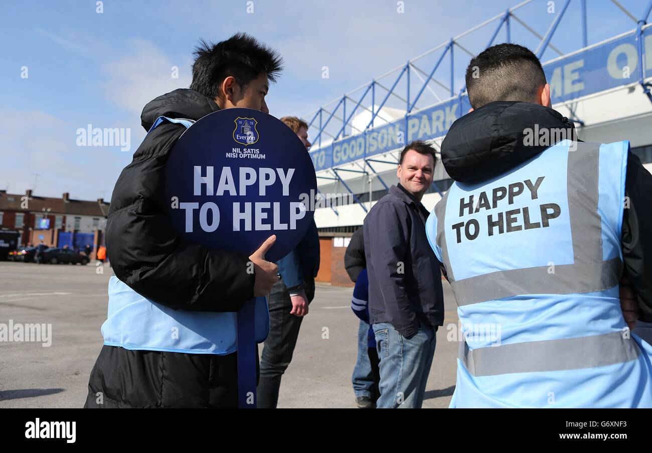 Everton staff outside goodison park before game hi-res stock ...