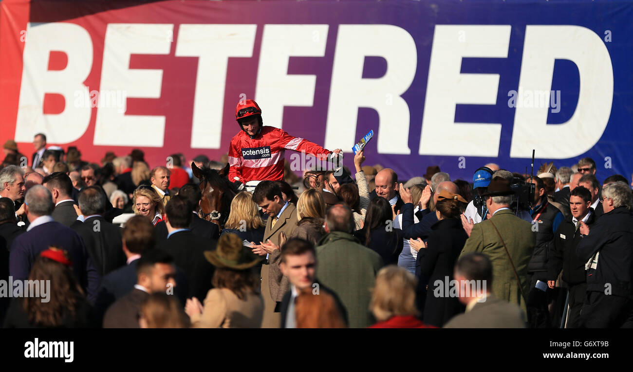 Jockey Daryl Jacob on Lac Fontana after winning the Vincent O'Brien ...