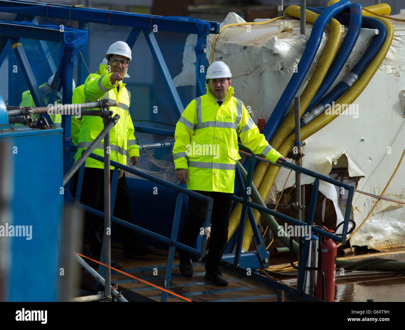 Labour leader Ed Miliband (left) and Thomas Docherty during a visit to ...