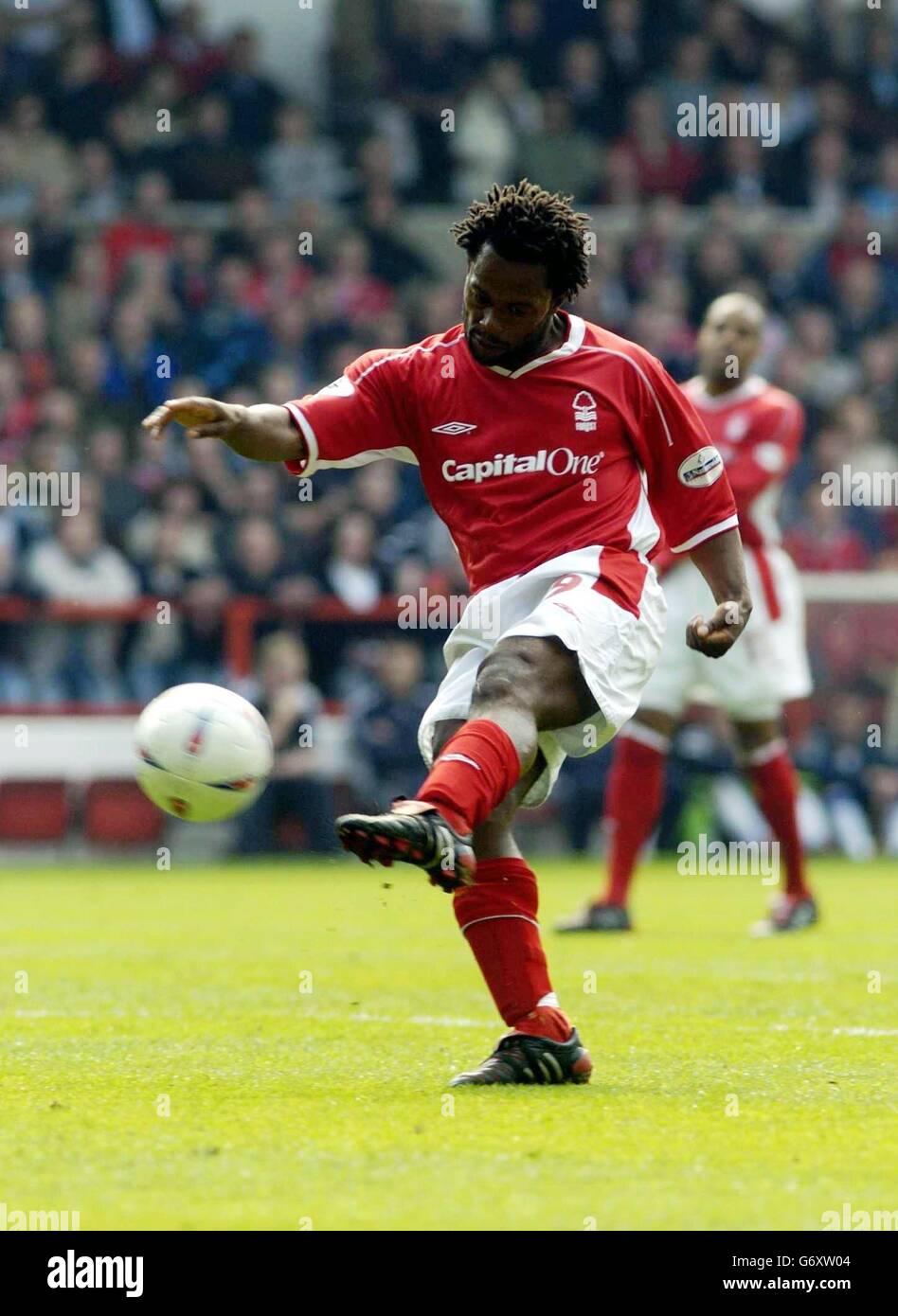 Nottingham Forest's David Johnson takes a shot at the Wigan goal ...