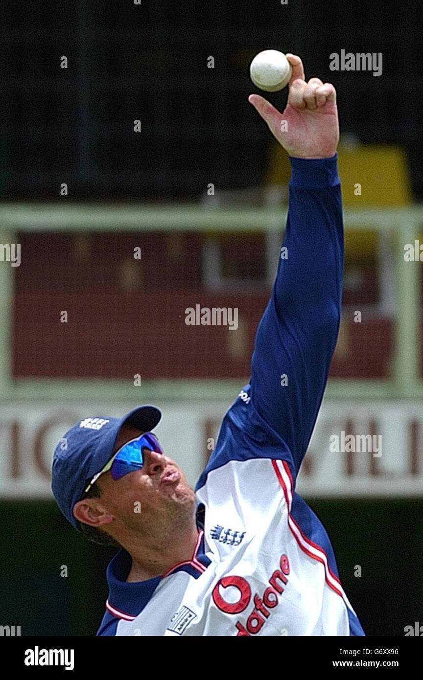 England cricketer Ashley Giles in action during practice at the ...