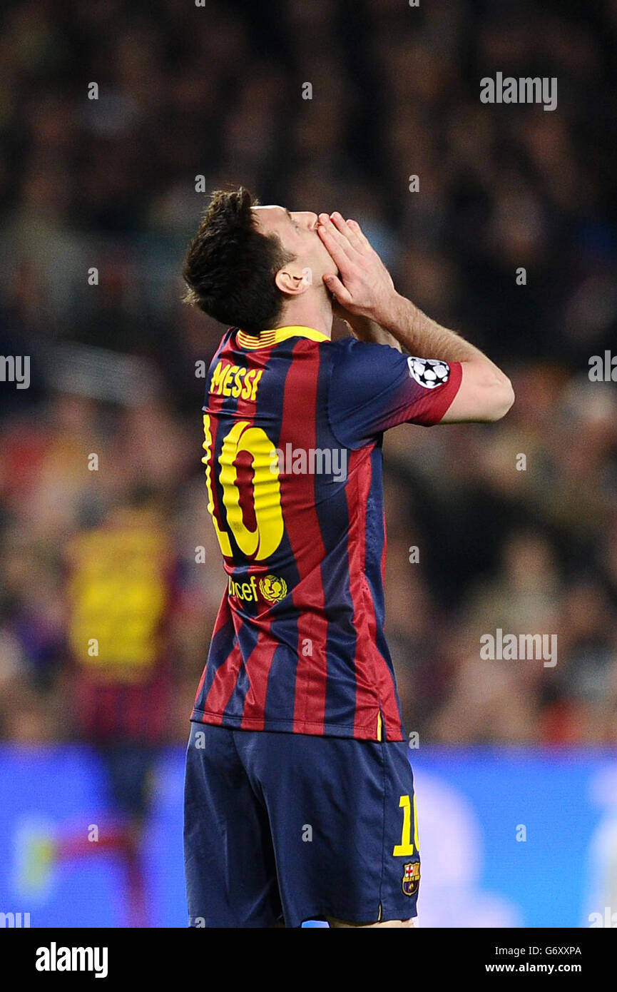 Barcelonas lionel messi rues a missed chance on goal hi-res stock ...