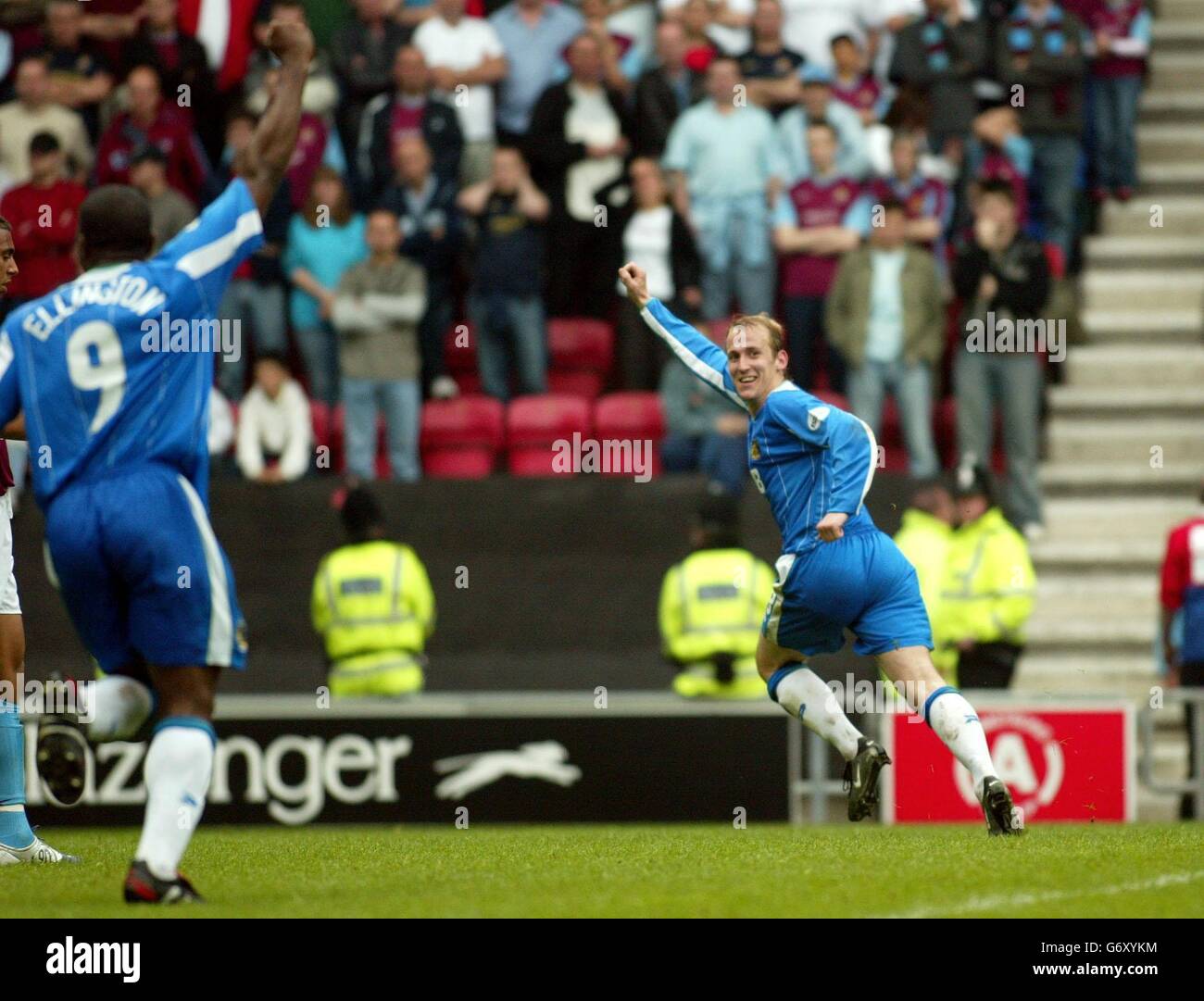 Wigan's Neil Roberts celebrates scoring against West Ham during their ...