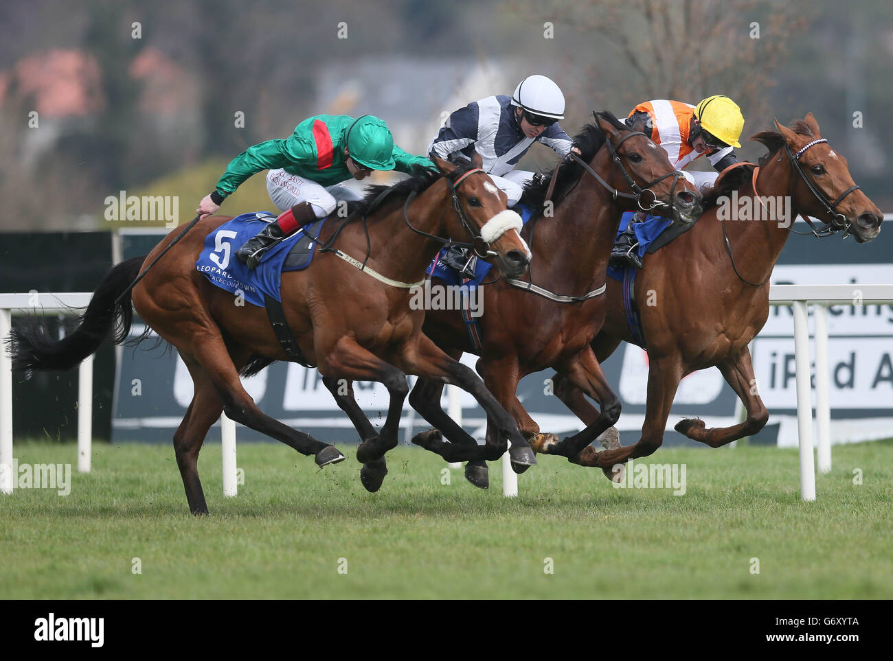 Ceisteach ridden by Kevin Manning (right) in front of Kaleefa ridden by ...