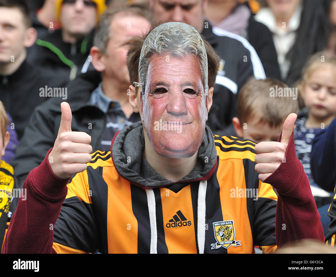 A fan wearing a Steve Bruce mask during the Barclays Premier League ...