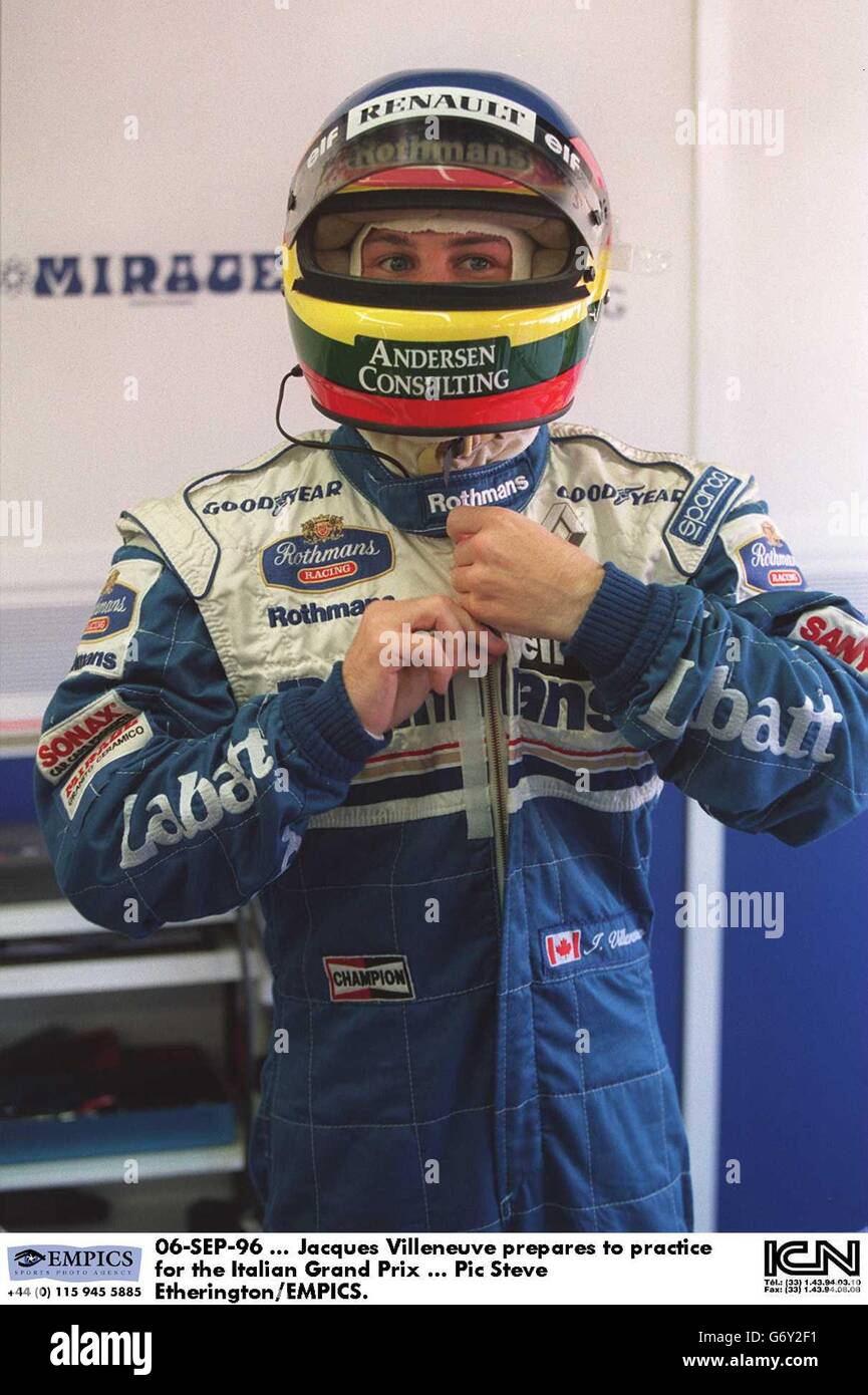 06-SEP-96. Jacques Villeneuve prepares to practice for the Italian ...