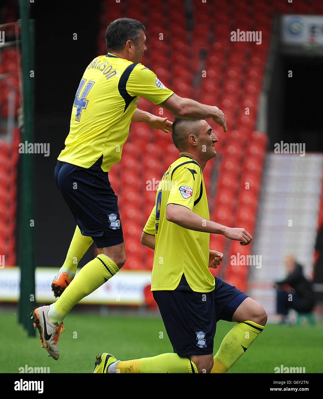 Birmingham City's Federico Macheda (right) celebrates with his Paul ...