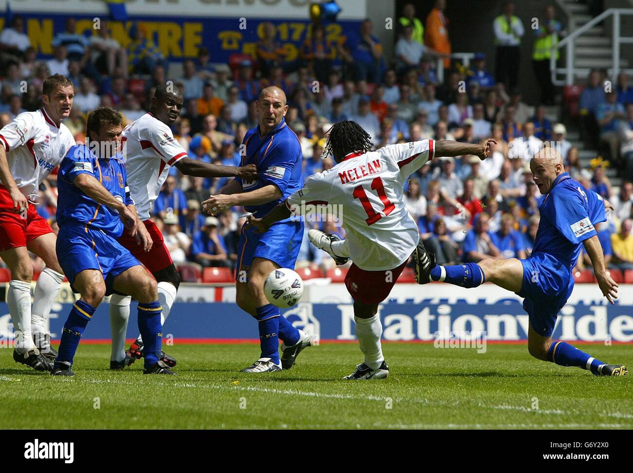 Aldershot Town's Aaron McLean scores against Shrewsbury Town during the ...