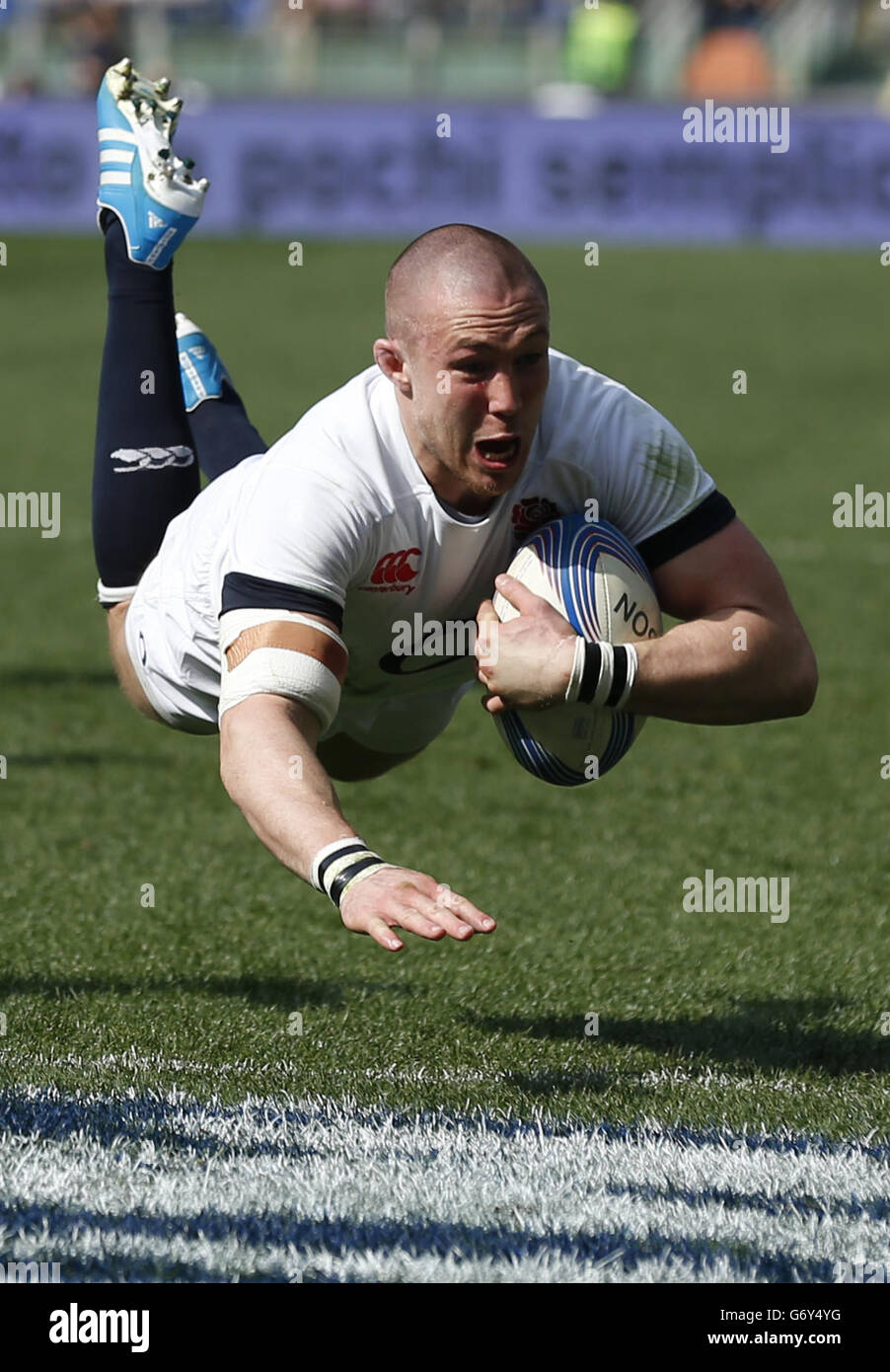 Mike Brown scores his second and England's third try during the Six ...