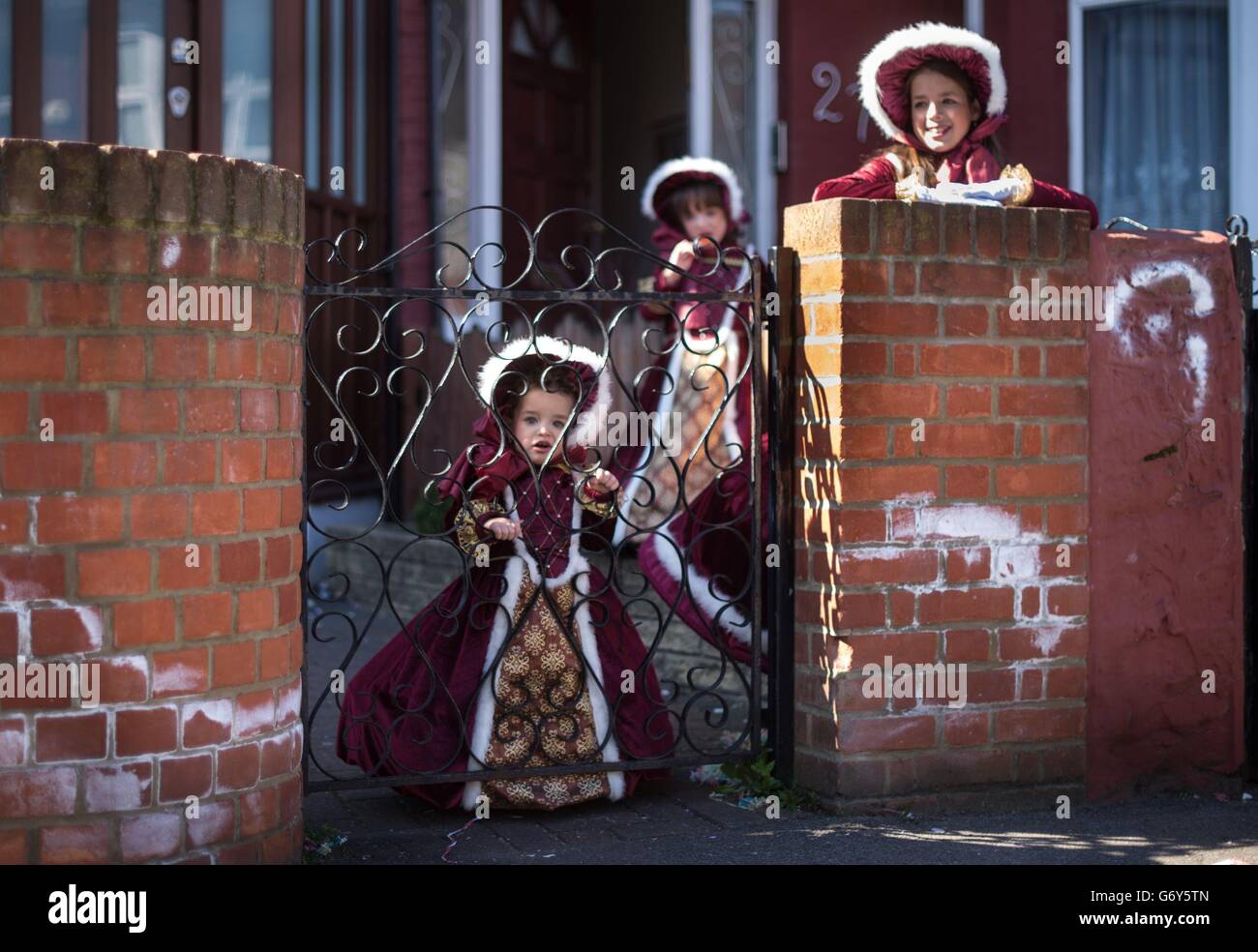 Orthodox Jewish children celebrate the festival of Purim in the streets ...