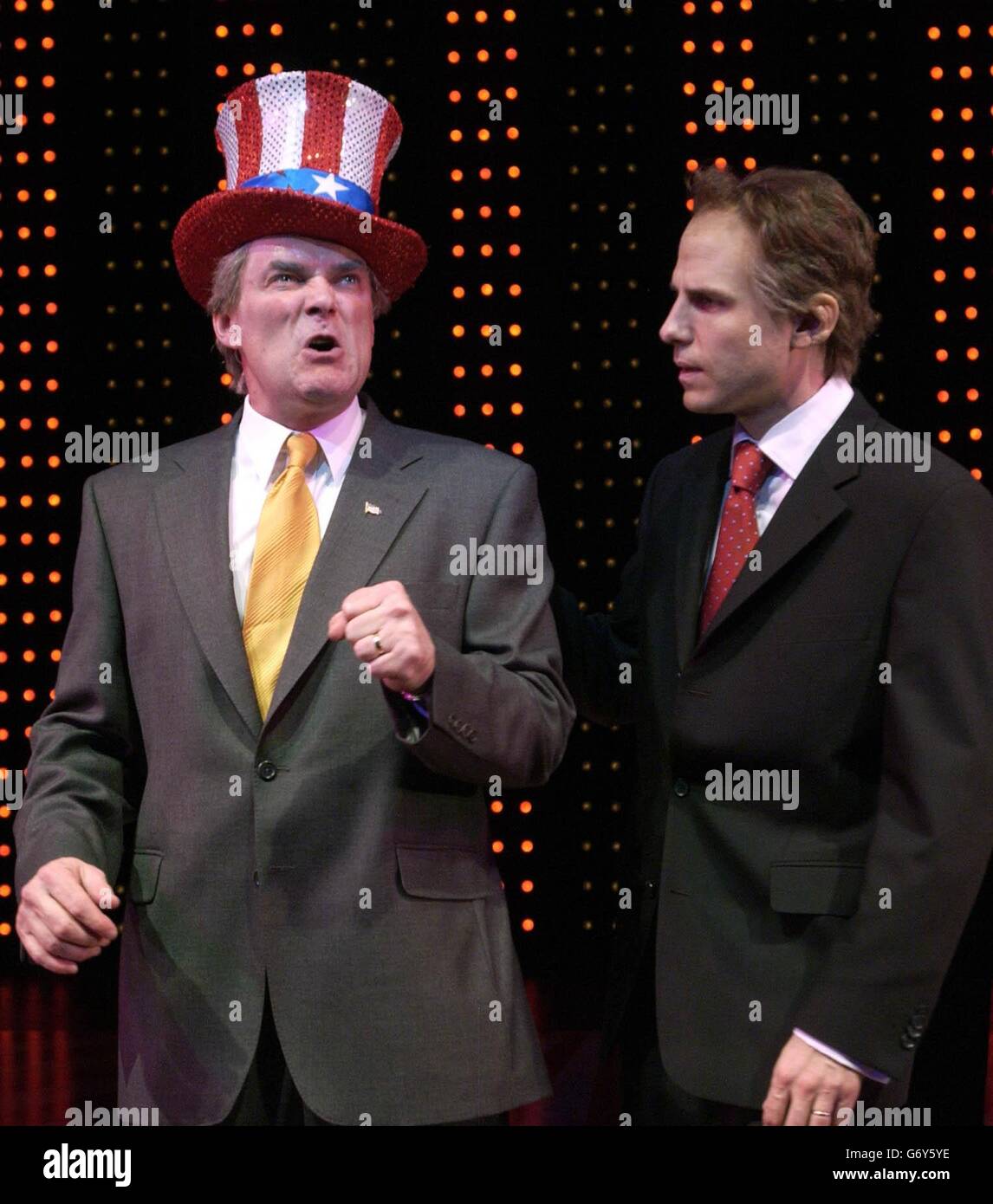 Actors Stuart Milligan (left) as American President George Bush, and ...