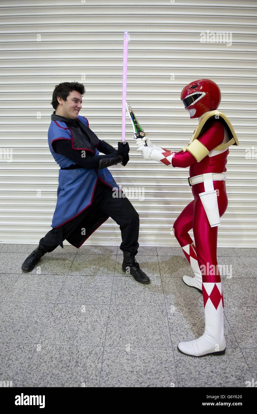 Steve Rogers as a jedi fights with Andy Pun as a power ranger attend ...
