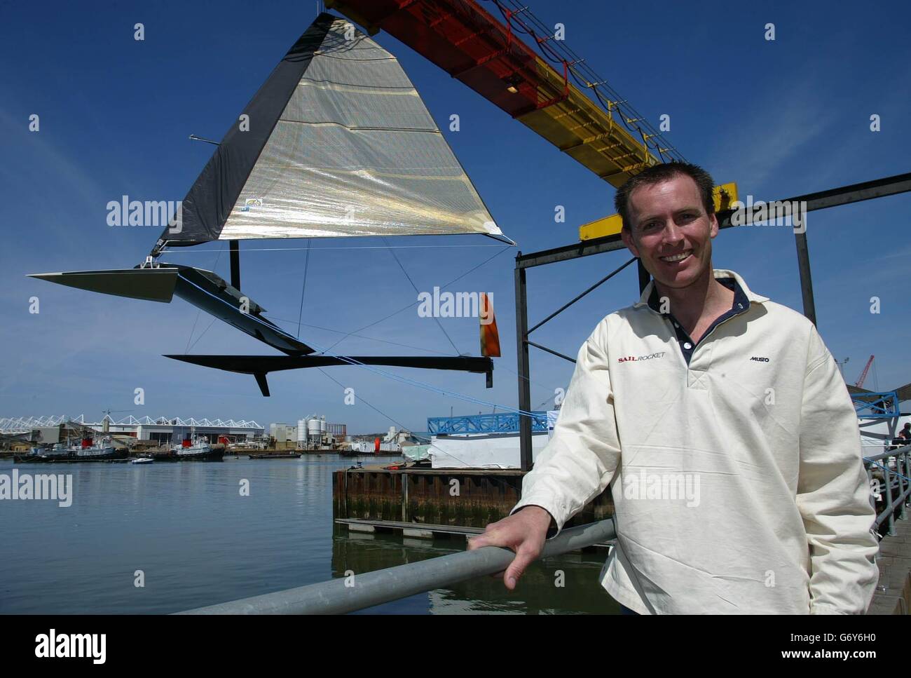 Sailor Paul Larson poses beside his Sail Rocket at its launch in ...