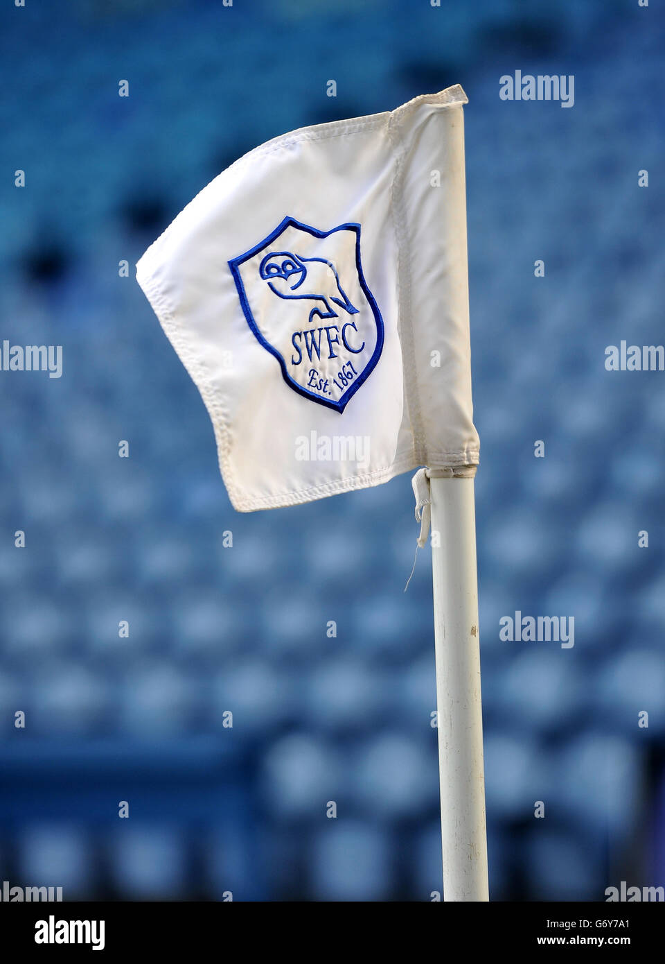 A sheffield wednesday branded corner flag at hillsborough hi-res stock ...