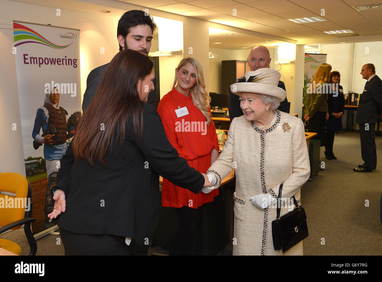 Queen Elizabeth II meets staff during her visit to the Royal ...