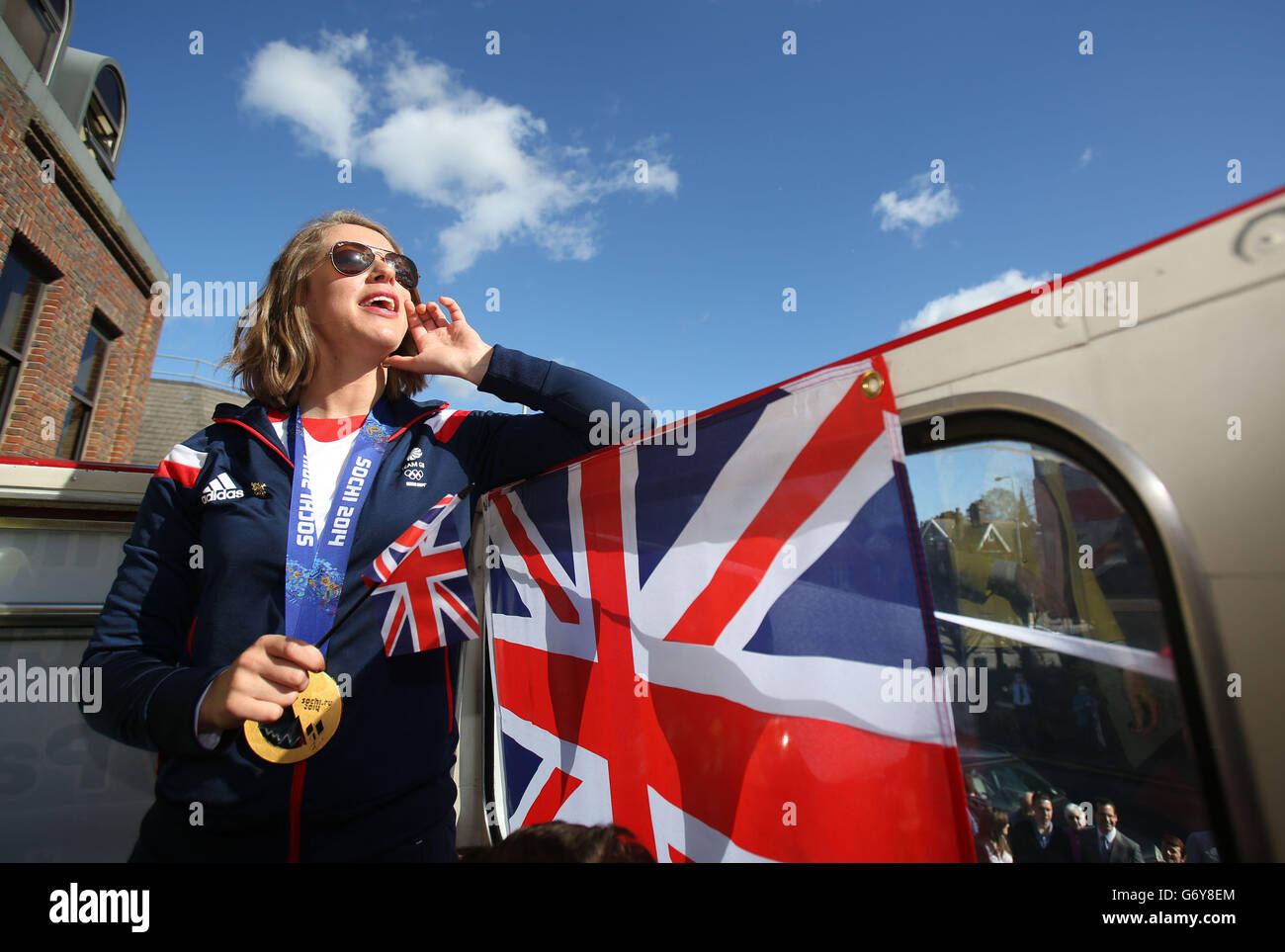 Winter Olympics champion Lizzy Yarnold with her gold medal during her ...
