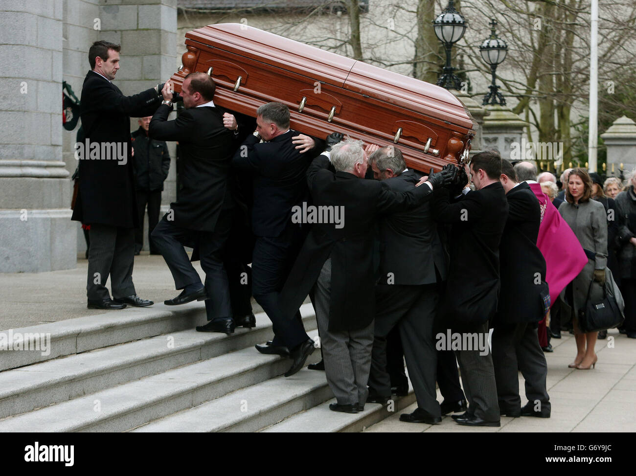 The coffin of Lord Ballyedmond, also known as Dr Edward Haughey, is ...