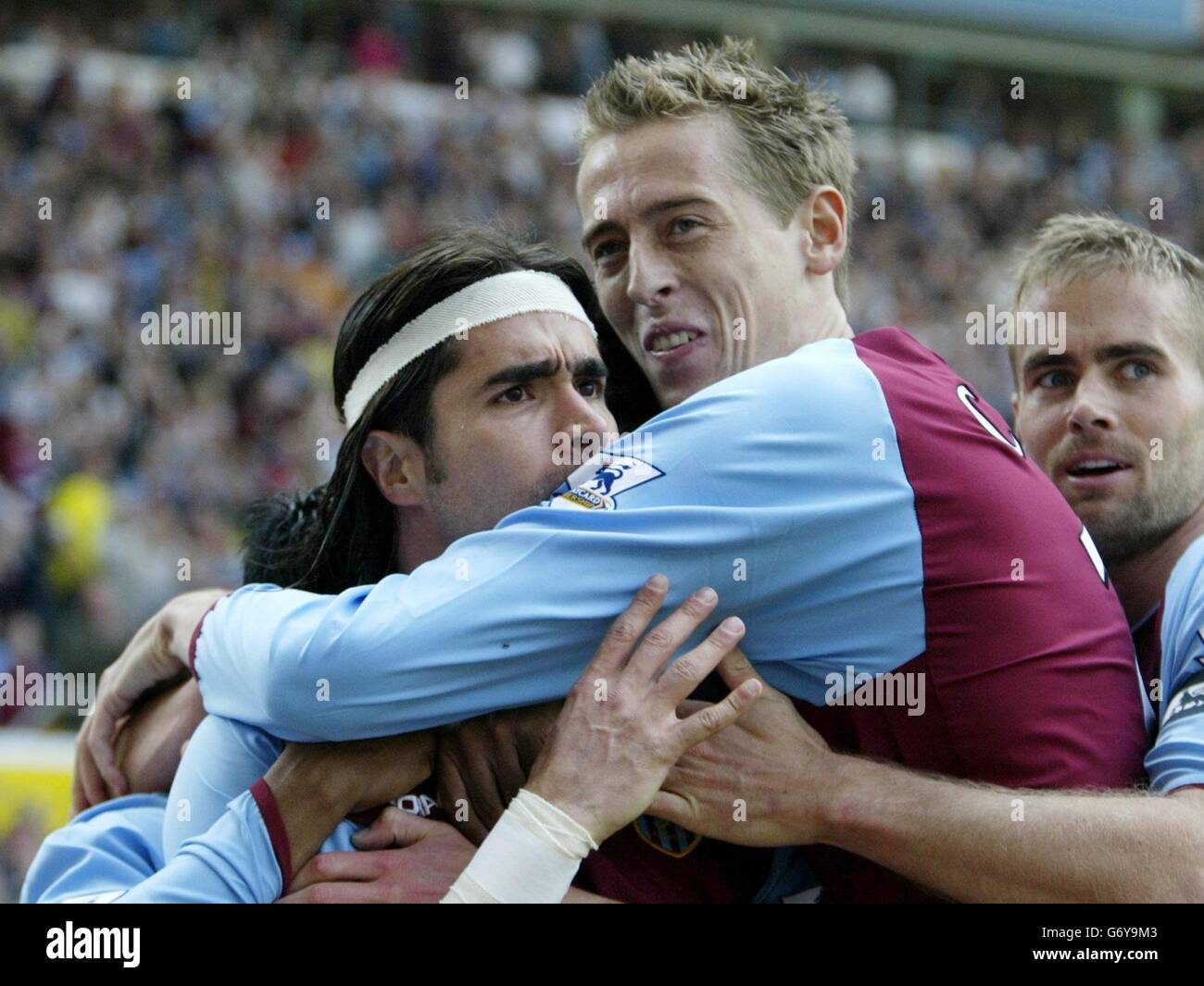 Aston Villa's Juan Pablo Angel (left) celebrates scoring the opening ...
