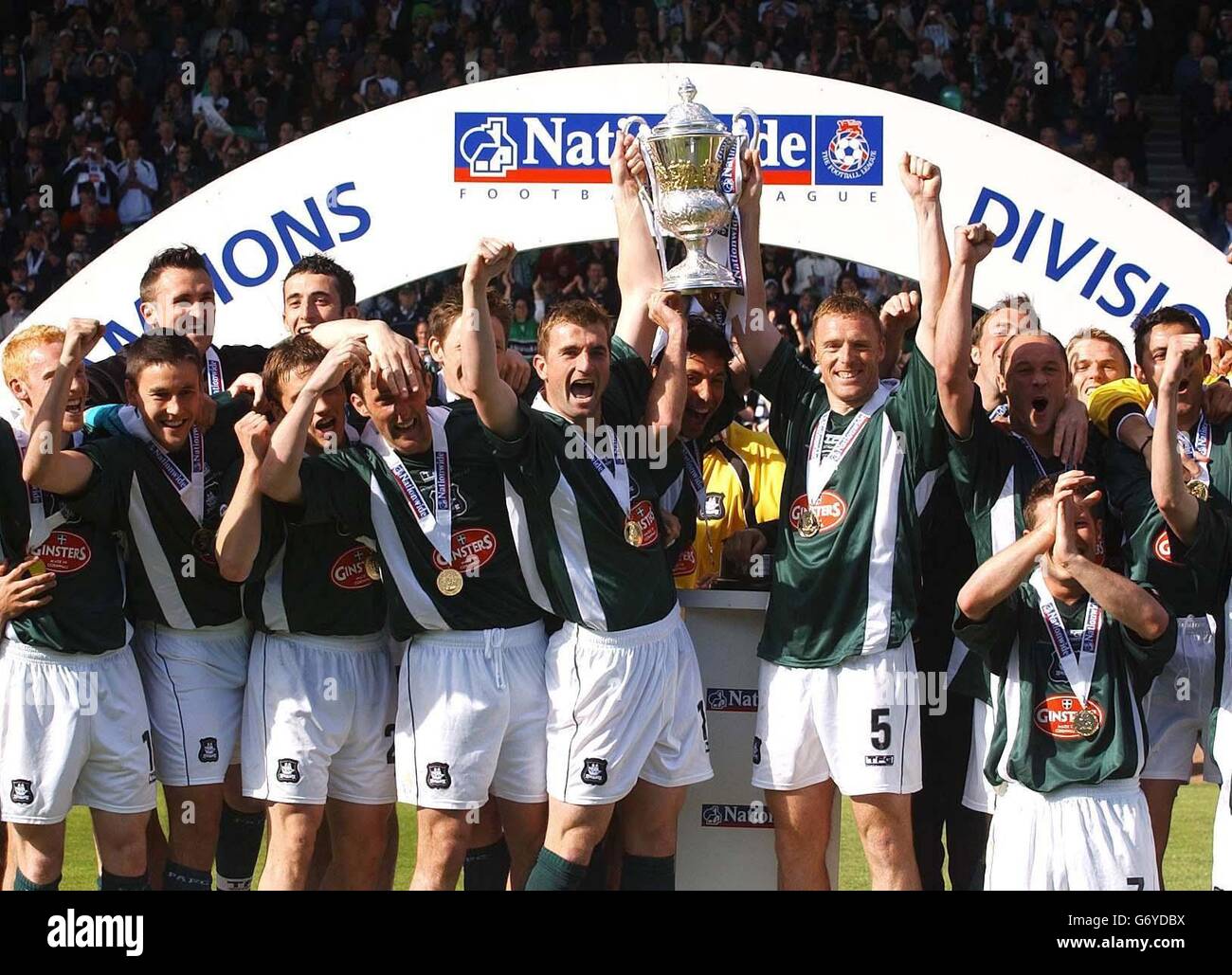The Plymouth Argyle team celebrate with the cup after their Nationwide Division Two match ...