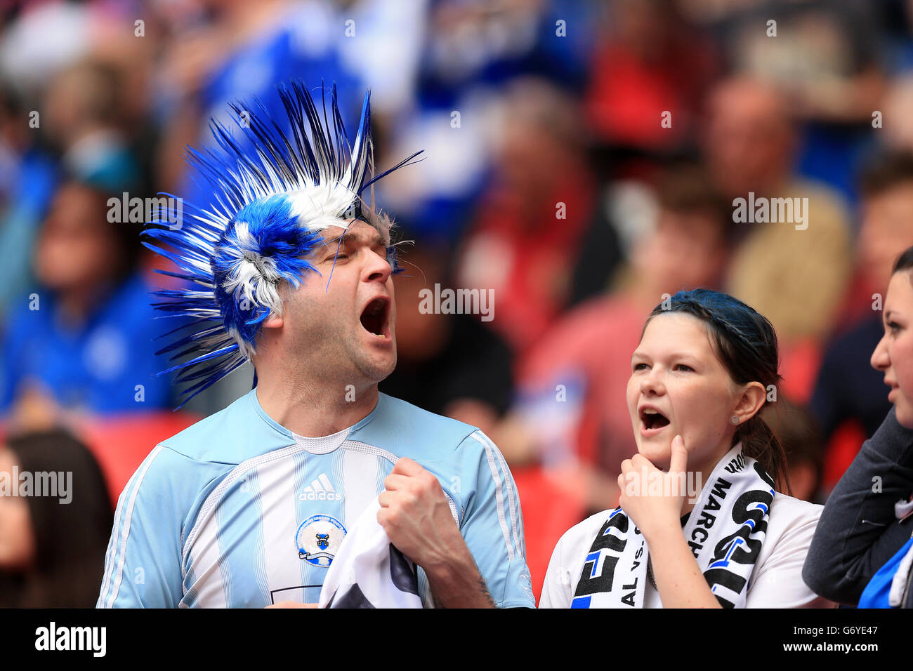 Peterborough United fans soak up the atmosphere at Wembley Stock Photo ...