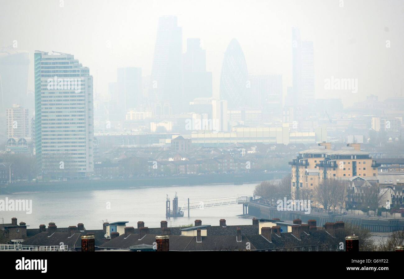 Dust particles and pollution from cars hangs over london hi-res stock ...