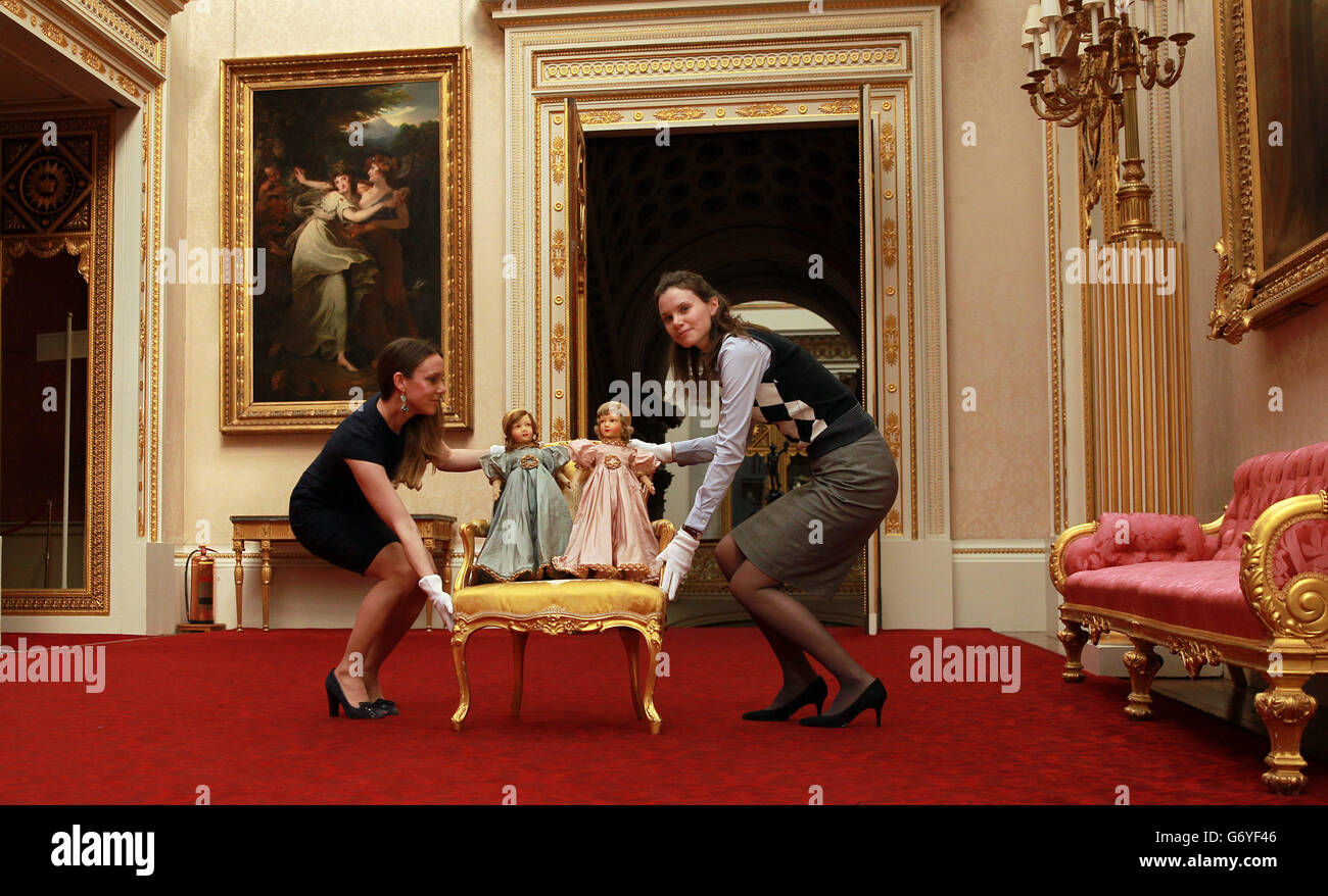 Curator Anna Reynolds (left) and Royal Collection Trust staff member ...