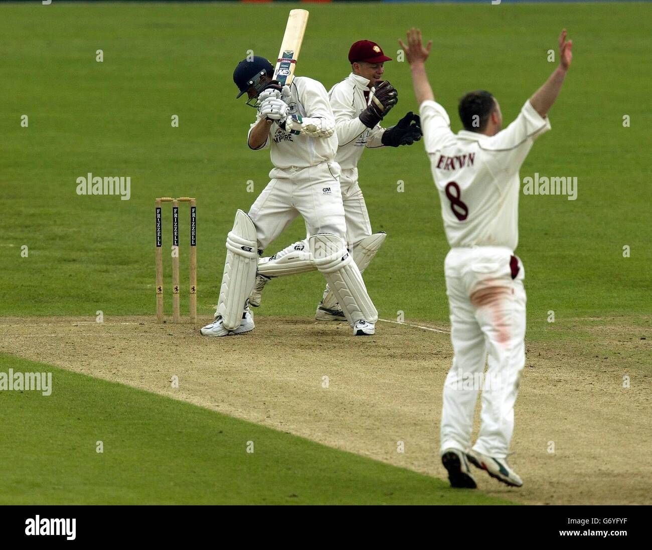 Gloucestershire's Tim Hancock is caught behind by Northampton ...