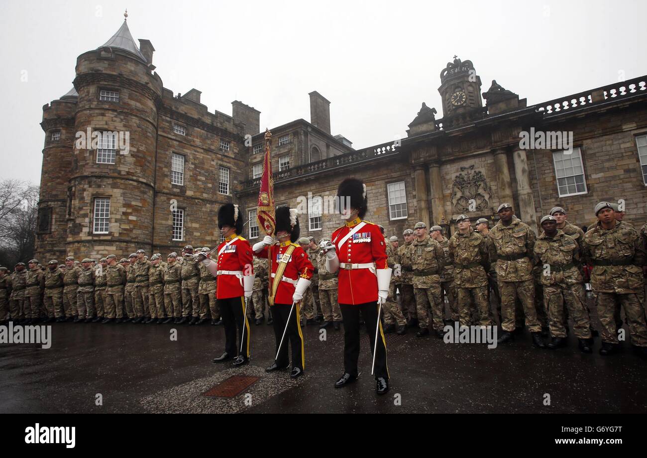 Royal Scots Dragoon Guards march outside the Palace of Holyroodhouse in ...