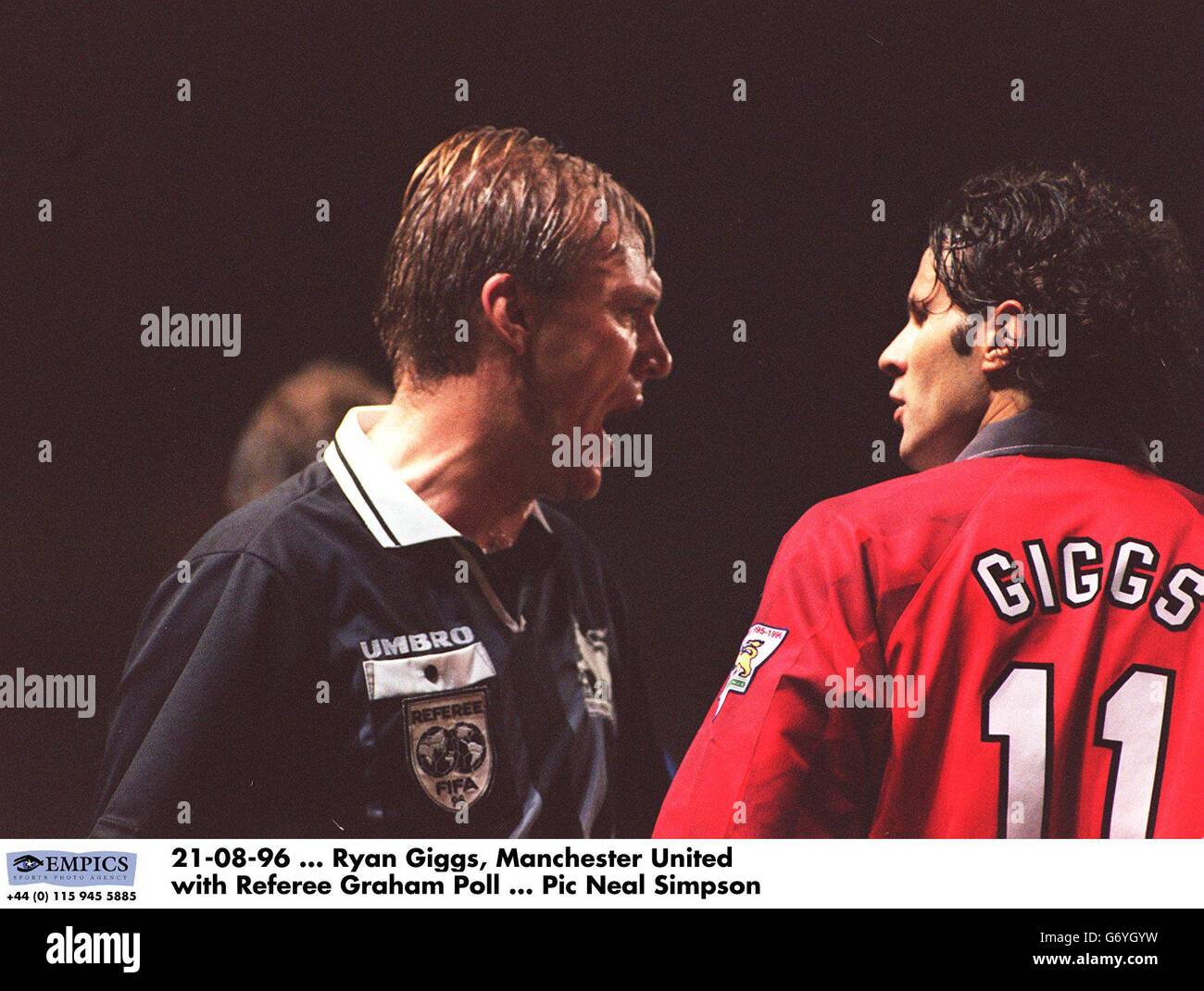 Soccer-Premier League. Ryan Giggs, Manchester United with Referee ...