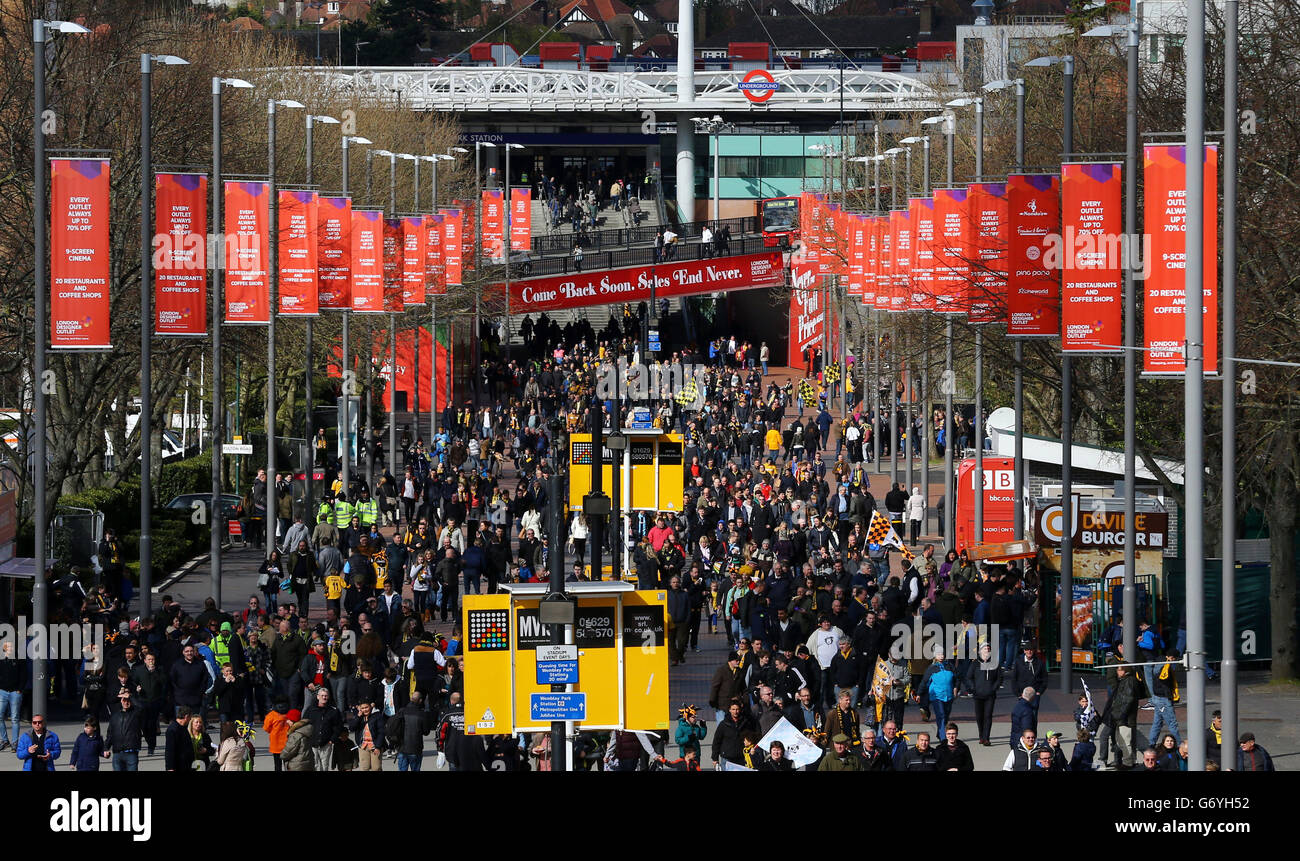 Football fans arrive for the FA Trophy Final at Wembley Stadium, London ...