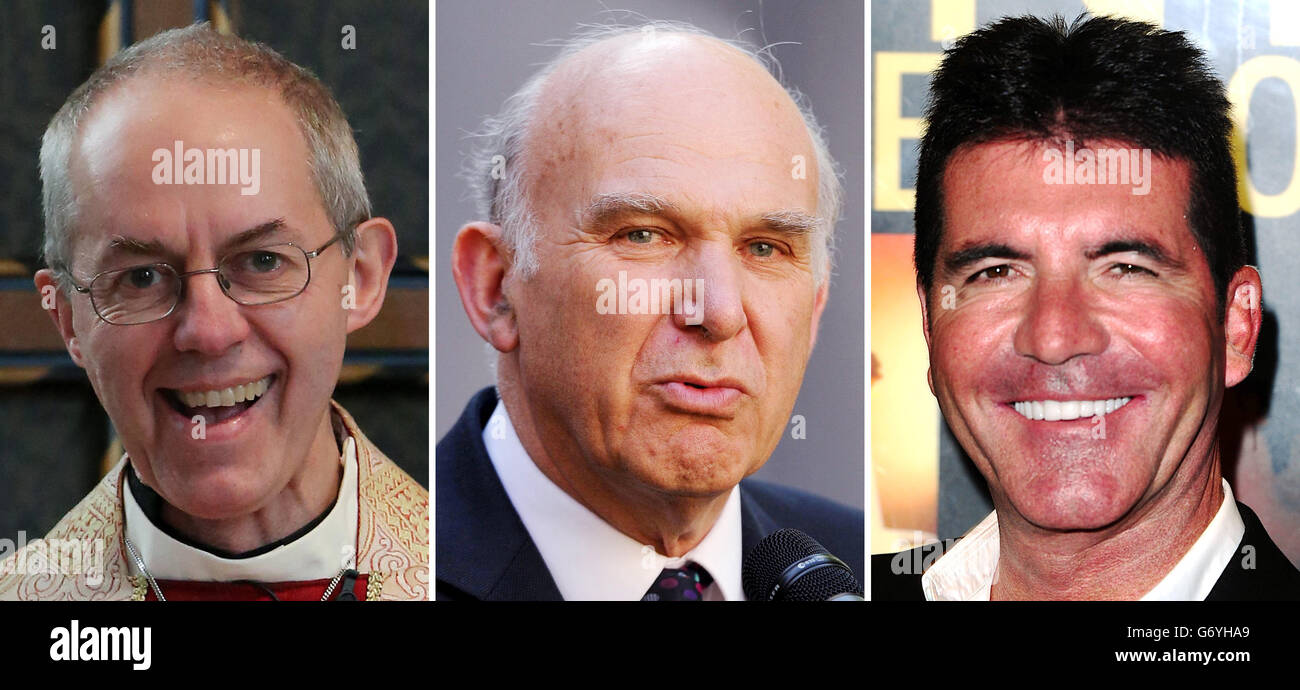 File photos of (from the left) Dr Justin Welby, Vince Cable and Simon ...