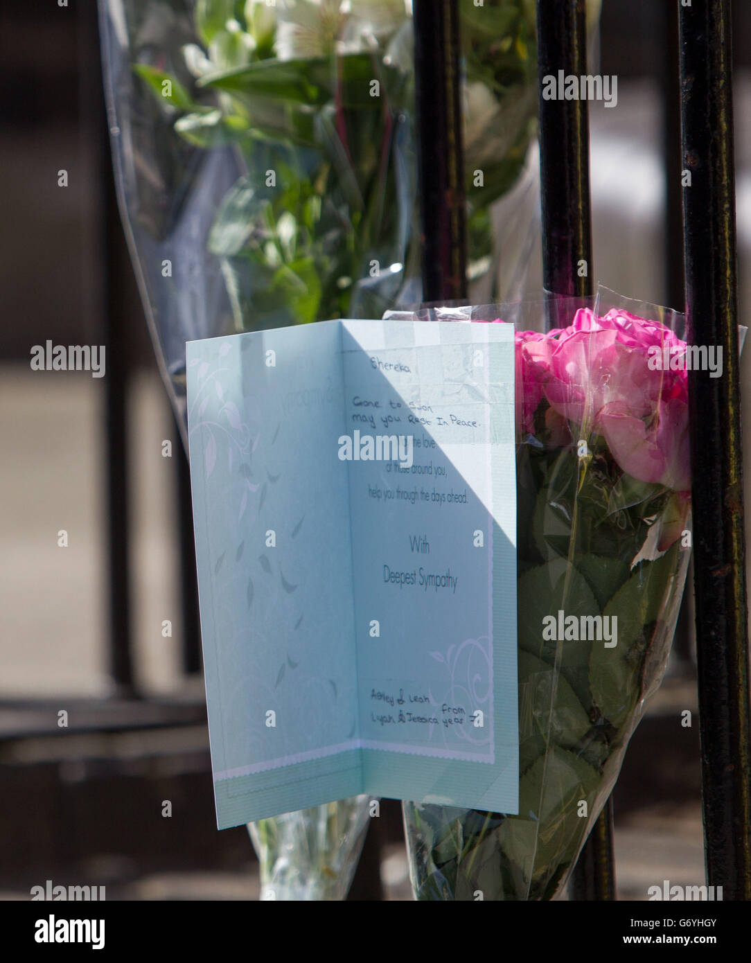 Flowers left at the scene in Eastway, Hackney, east London, where a ...