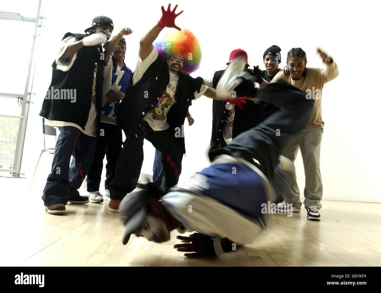 American breakdancing team 'Tommy the Clown' (1st, 3rd and 4th left ...