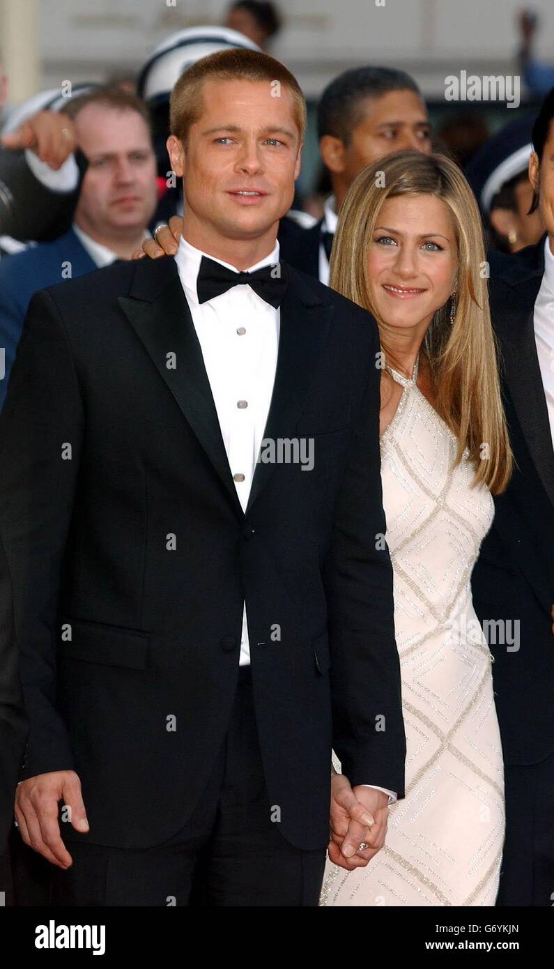 Star of the film Brad Pitt and his wife Jennifer Aniston arrive for the ...