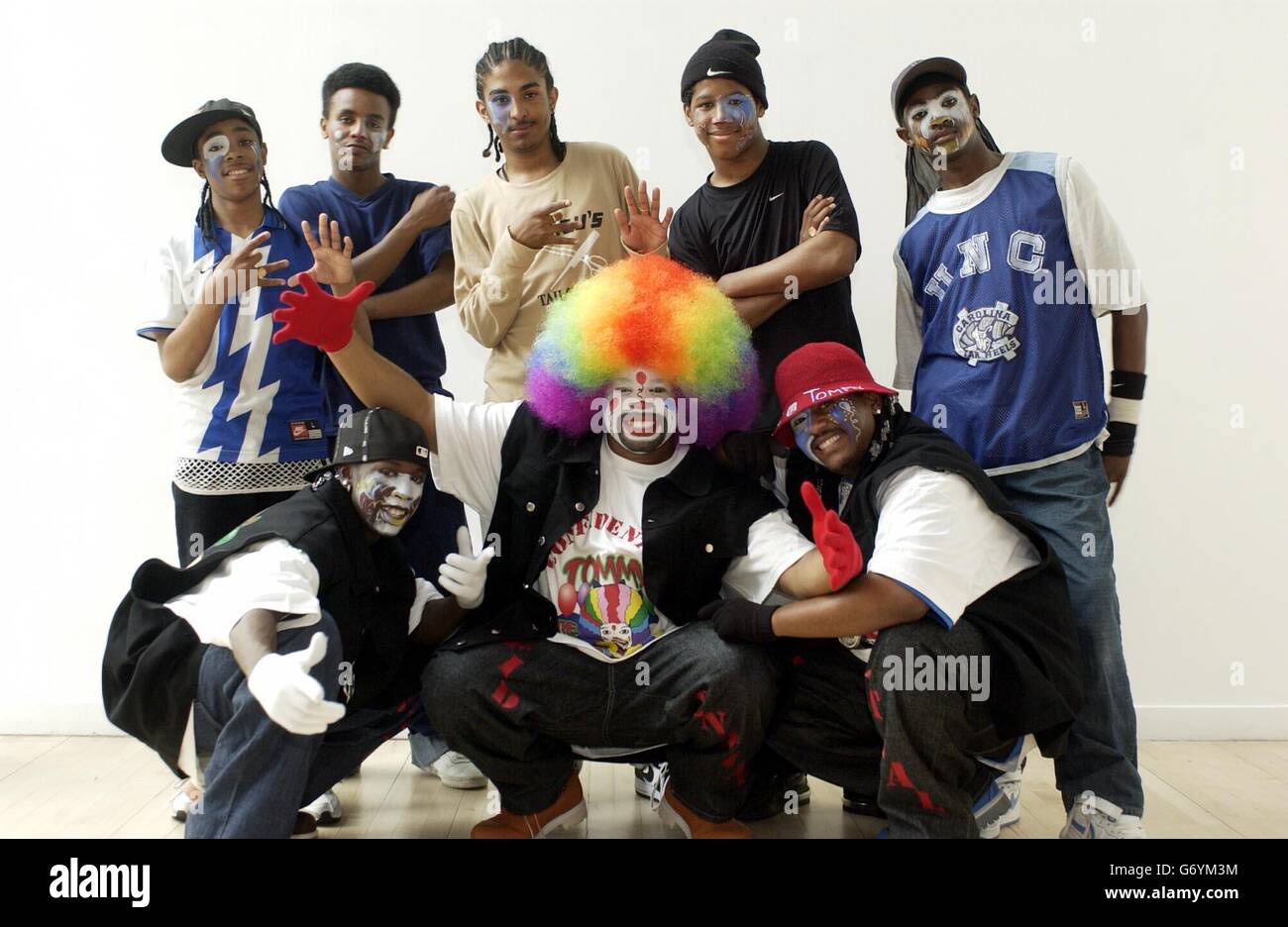 American breakdancing team 'Tommy the Clown' (front row) with the ...