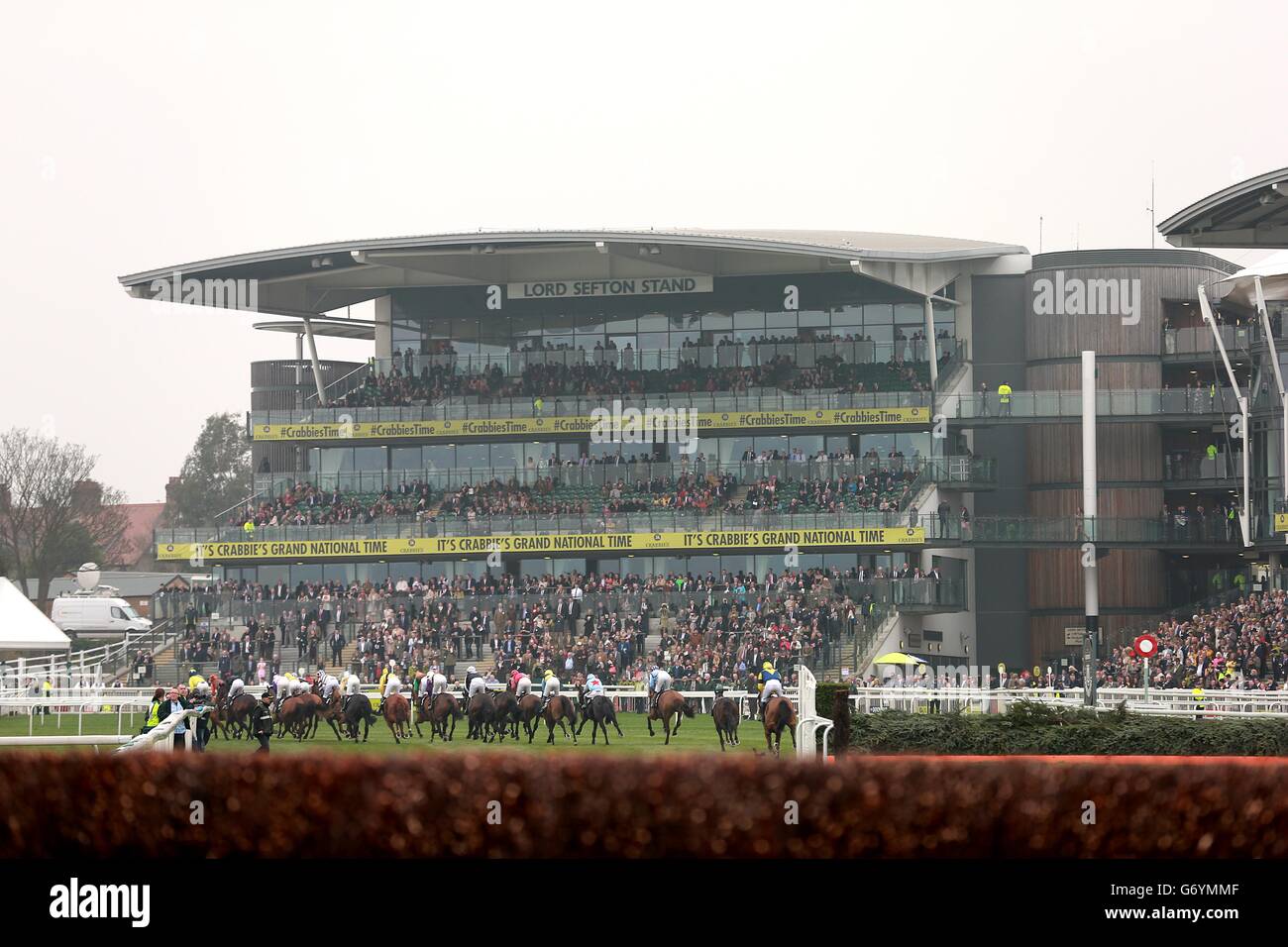 A general view of Aintree Racecourse as runners and riders compete for ...