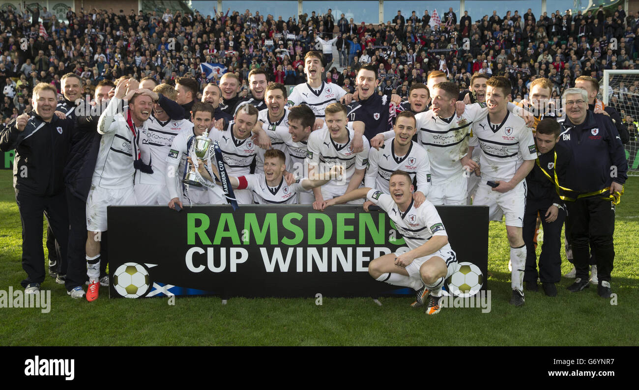 Raith Rovers celebrate with the trophy after winning the Ramsdens Cup ...