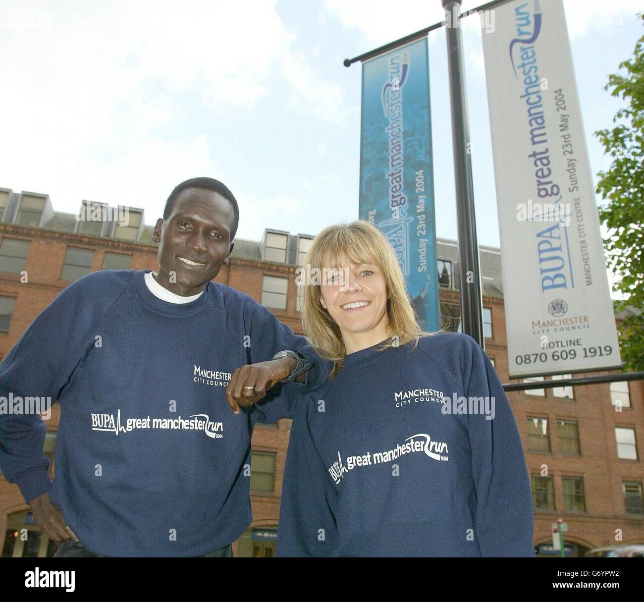 Paul Tergat and Tracey Morris outside Manchester town hall, ahead of ...