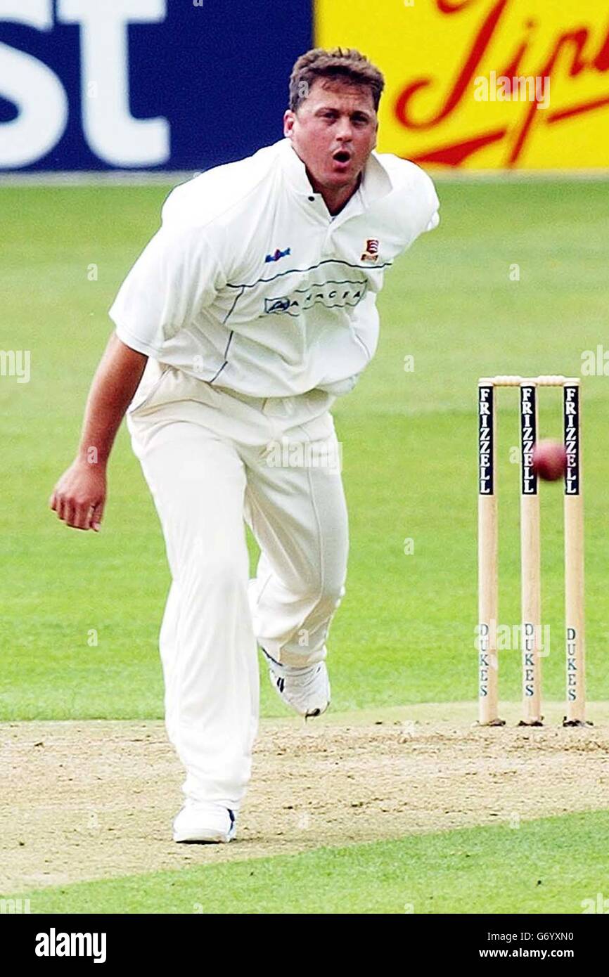Essex bowler Darren Gough bowles to Yorkshire's Phil Jaques in their ...