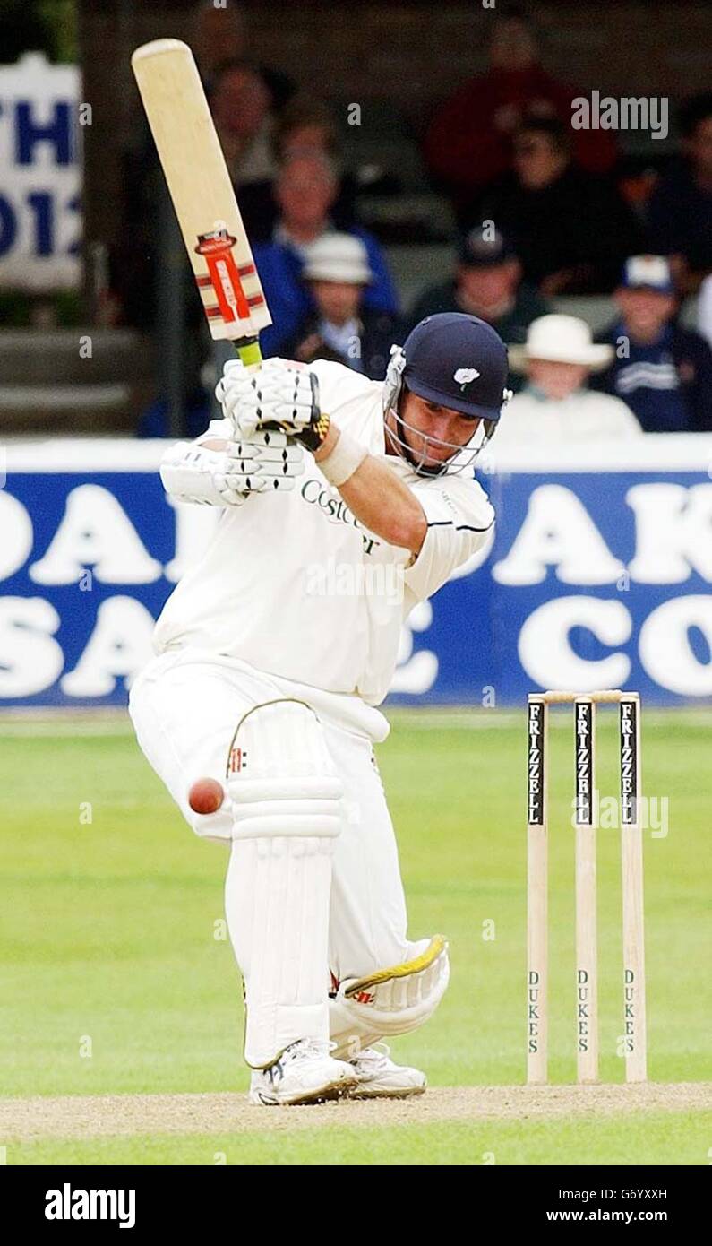 Yorkshire batsman Phil Jaques hits off Essex bowler Darren Gough in ...