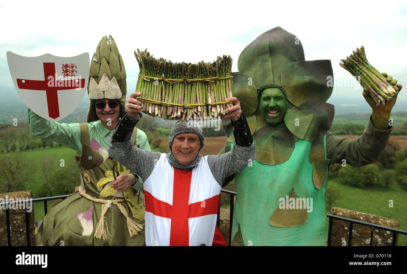 (Left to right) The Asparafairy, St George and Gus the Asparagus man ...