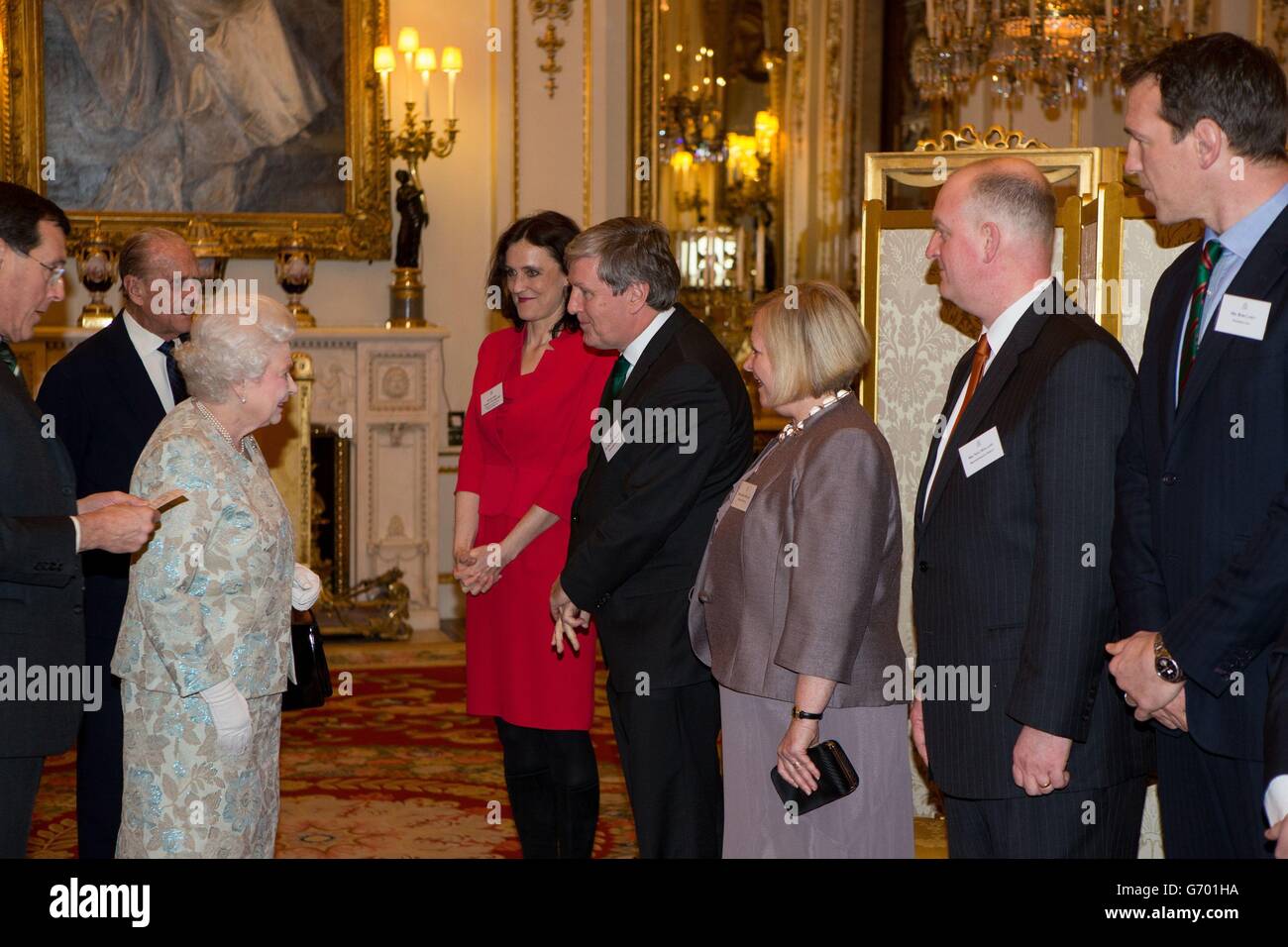 Queen Elizabeth II meets Irish Ambassador Dan Mulhall (4th right) at a ...