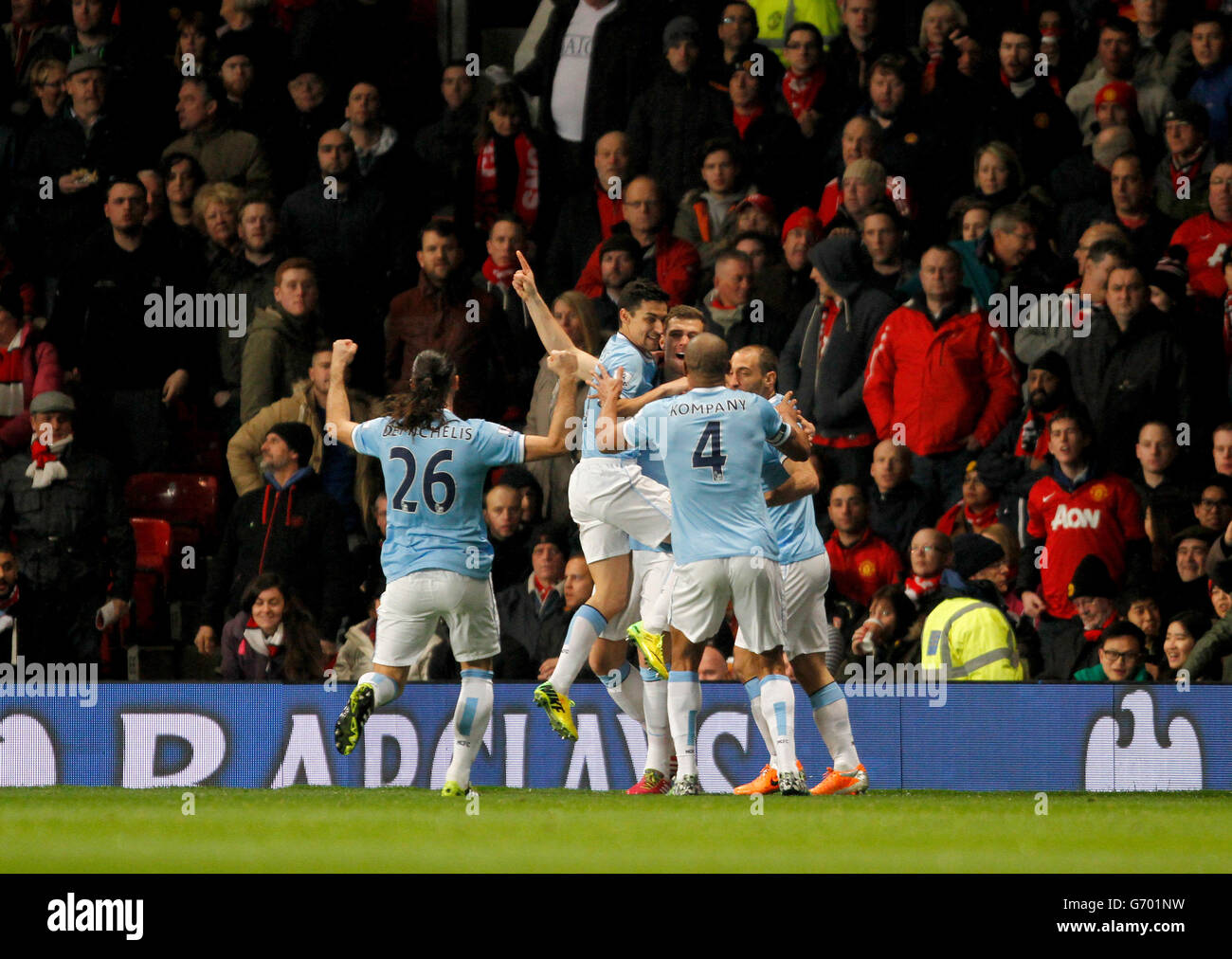 Manchester united players celebrate the opening goal hi-res stock ...