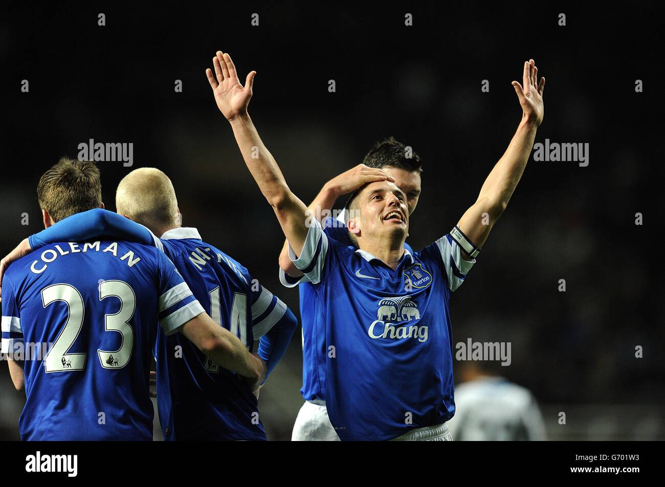 Everton's Leon Osman celebrates scoring his side's third goal Stock ...