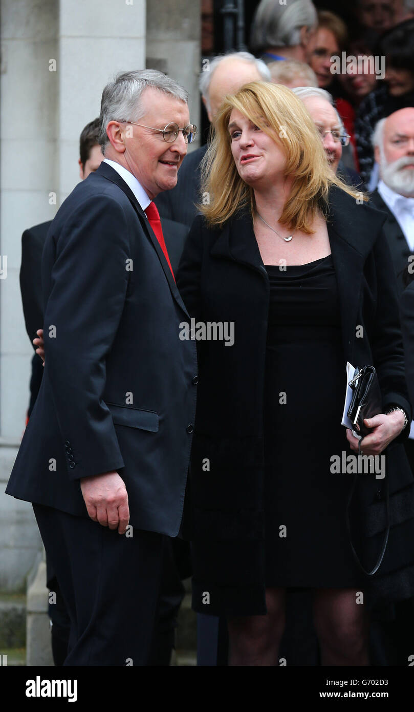 Sally Bercow talks to Hailary Benn following the funeral of former ...