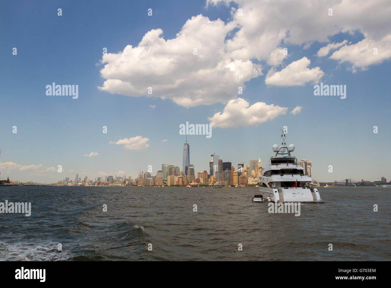 New York City, NY, USA - June 18, 2016 : Luxury yacht in waters in ...