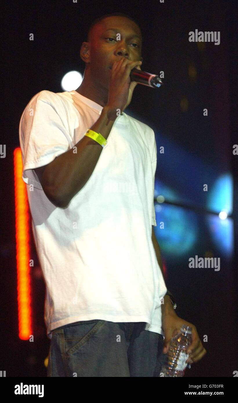 Dizzee Rascal performing on stage during the second night of The Prince ...